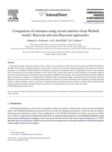 pdf comparison of estimates using record statistics from weibull model bayesian and non