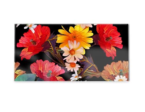 Panel Kuchenny HOMEPRINT Kolorowe Kwiaty Na Czarnym Tle 140x70 Cm
