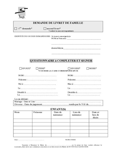 Fillable Online Misejour Du Livret De Famille Service Public Fr Fax