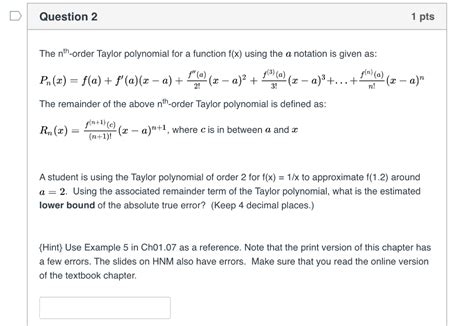 solved the nth order taylor polynomial for a function