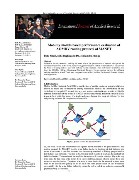 pdf mobility models based performance evaluation of aomdv routing protocol of manet himanshu