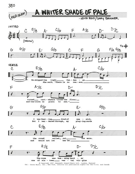 A Whiter Shade Of Pale By Procol Harum Sheet Music For Real Book