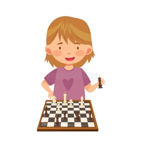 Caractère Smart Fille Jouer Aux échecs Sur L illustration à Carreaux De
