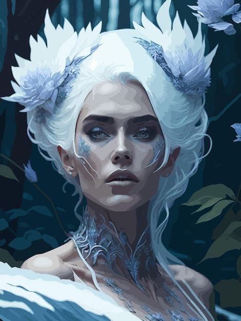 Premium Vector A Woman With A White Hair And A Blue Feather On Her