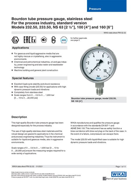WIKA 232 PRACTICE FOR Pressure WIKA Data Sheet PM 02 Page 1 Of 11
