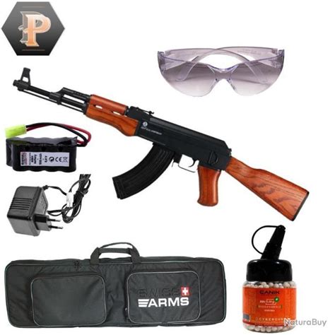 Airsoft Kalashnikov AK47 AEG blowback métal bois 1 2J batterie chargeur