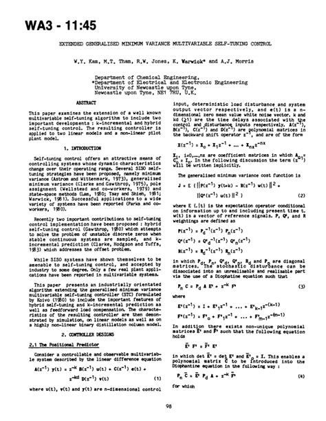 pdf extended generalised minimum variance multivariable self tuning control