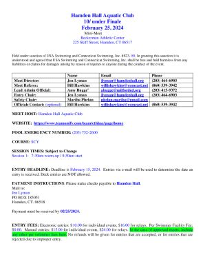 Fillable Online Hamden Hall Aquatic Club 10 Under Finale Fax Email