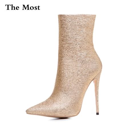 Arqa botas femininas moda ouro fold couro do plutônio punk saltos