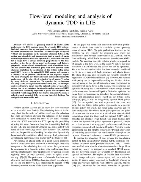 pdf flow level modeling and analysis of dynamic tdd in lte
