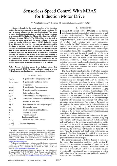 pdf sensorless speed control with mras for induction motor drive