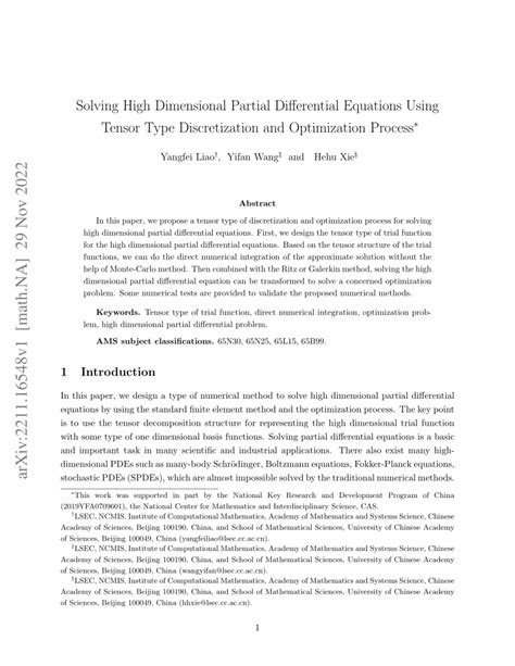 pdf solving high dimensional partial differential equations using tensor type discretization