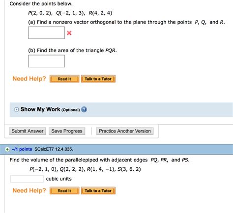 find a nonzero vector orthogonal to the plane through