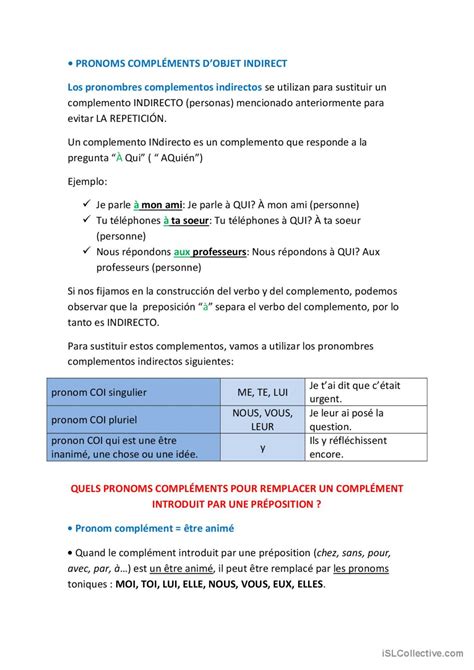 Les Pronoms Cod Et Coi Fran Ais Fle Fiches Pedagogiques Pdf Doc
