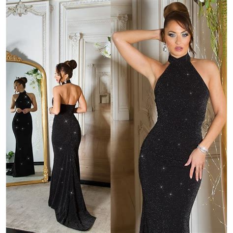 Rochie Eleganta Lunga Sirena Glitter Neagra Mulata Cu Umerii Goi