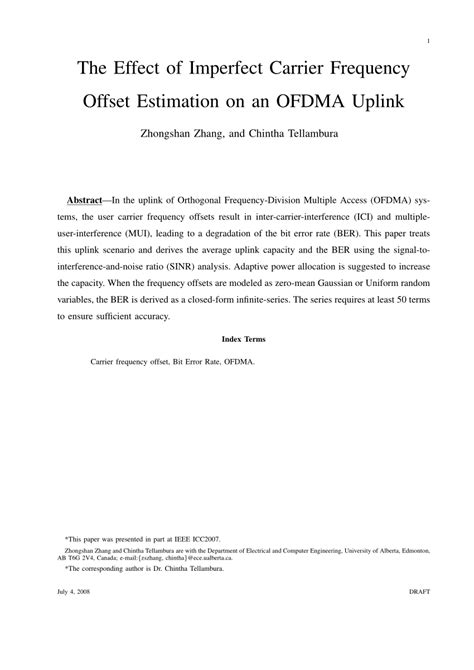 pdf the effect of imperfect carrier frequency offset estimation on an ofdma uplink