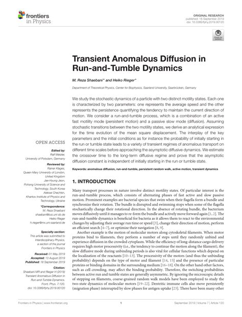 pdf transient anomalous diffusion in run and tumble dynamics
