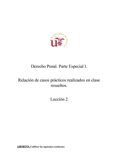 Relación DE Casos Prácticos Lección 2 Derecho Penal Parte Especial