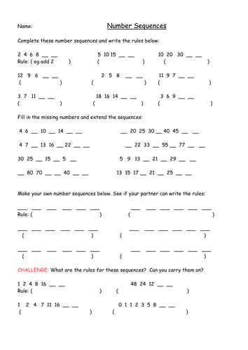 number sequences year 2