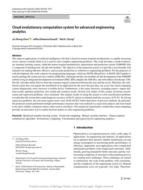cloud evolutionary computation system for advanced engineering analytics request pdf
