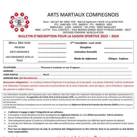 Fiche Inscription 2023 2024 Pdf DocDroid