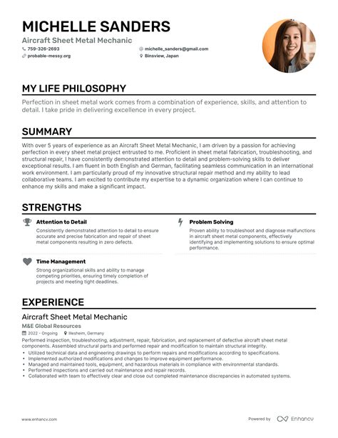 3 Successful Aircraft Sheet Metal Mechanic Resume Examples And Writing