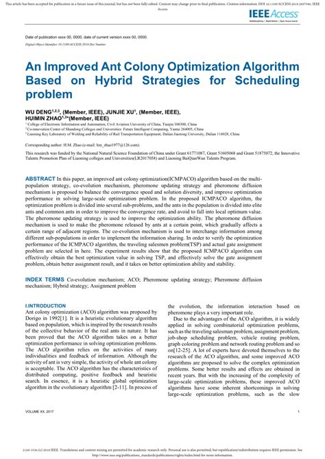 pdf an improved ant colony optimization algorithm based on hybrid strategies for scheduling