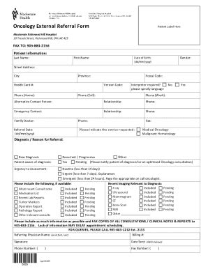 Fillable Online Oncology External Referral Form Richmond Hill Fax