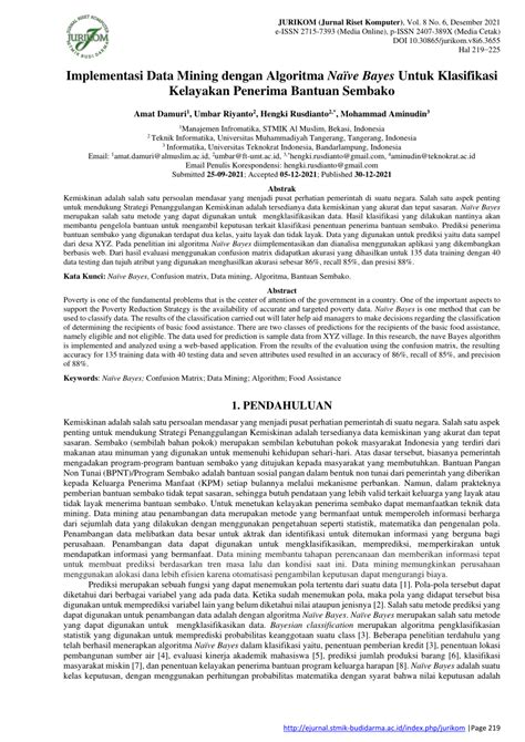 pdf implementasi data mining dengan algoritma naïve bayes untuk klasifikasi kelayakan penerima