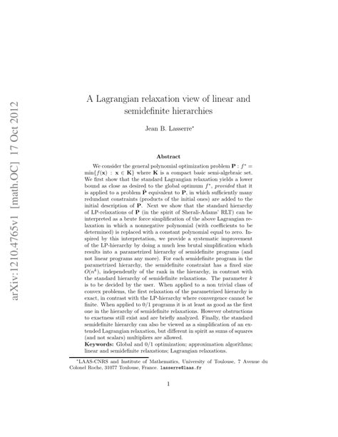 pdf a lagrangian relaxation view of linear and semidefinite hierarchies