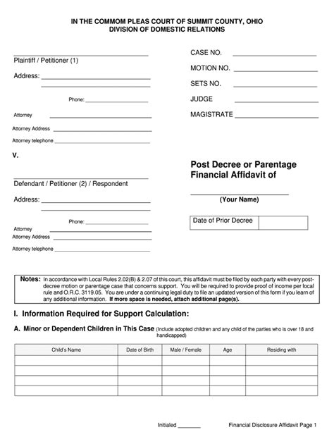 Fillable Online Drcourt Post Decree Or Parentage Financial Affidavit Of