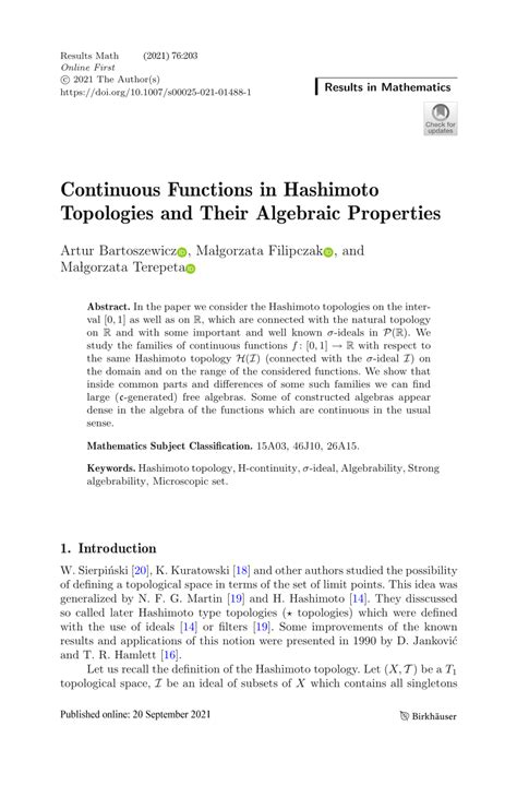 pdf continuous functions in hashimoto topologies and their algebraic properties
