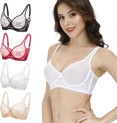 Dhx Women S Sheer Mesh Bralette Unlined Lace See Through Plus Size Bra