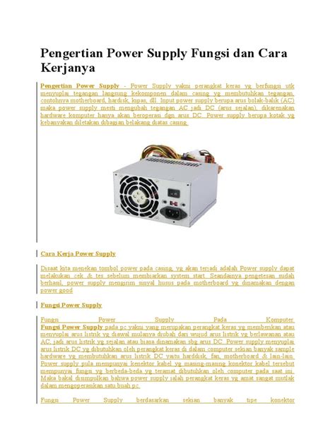 PDF Pengertian Power Supply Fungsi Dan Cara Kerjanya DOKUMEN TIPS