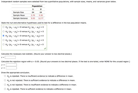 solved independent random samples were selected from two
