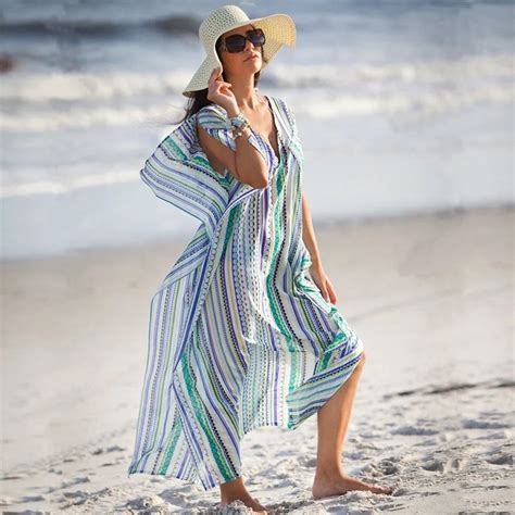 Nodelay New Stripe Print Bikini Cover Up Women Loose Chiffon Pareo