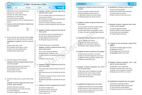 8 Sınıf Türkçe Fiilimsiler Testleri ve Cevapları 6 Test HangiSoru