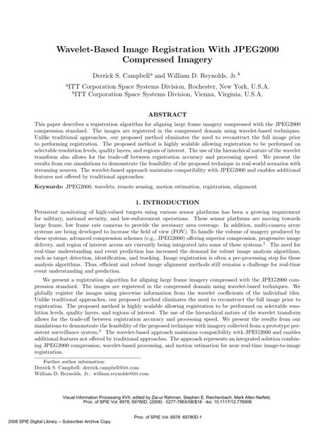 pdf wavelet based image registration with jpeg2000 compressed imagery