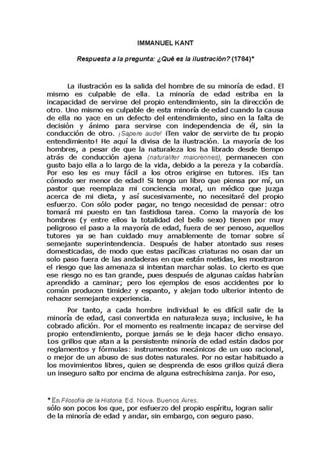 Kant Que Es La Ilustracion IMMANUEL KANT Respuesta A La Pregunta