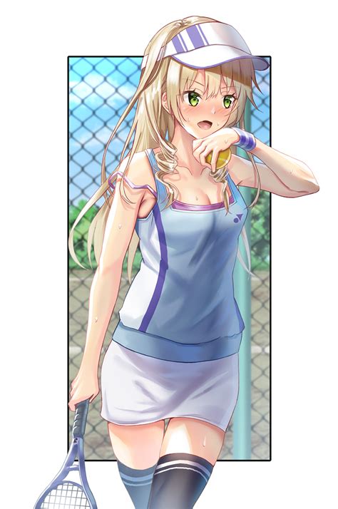 The Big Imageboard Tbib 1girl 74 Nanashi Ball Black Legwear Blonde Hair Blue Skirt Blush