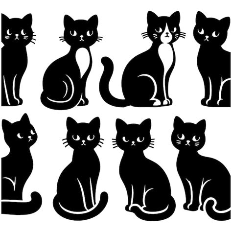 Conjunto De Ilustraciones Vectoriales De Gatos Lindos Vector Premium