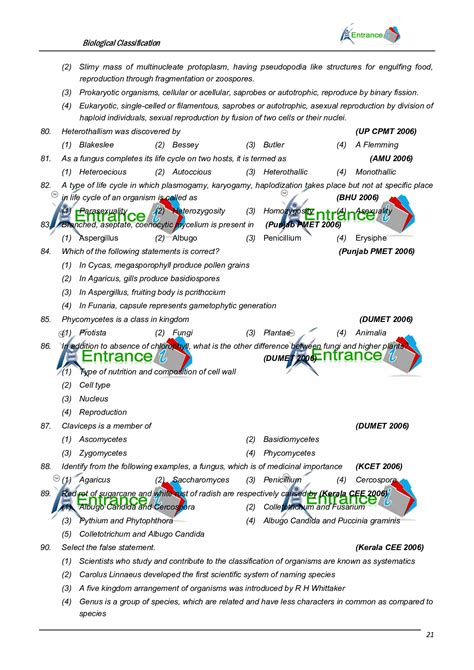 Biological Classification MCQ For NEET Biology With Answers