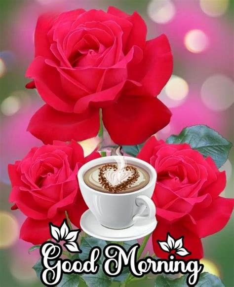 A Cup Of Coffee And Some Red Roses With The Words Good Morning Written