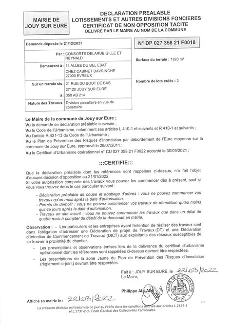 Calam O Dp F Certificat De Non Opposition Tacite