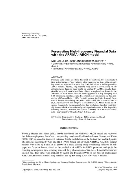 pdf forecasting high frequency financial data with the arfima arch model robert kunst