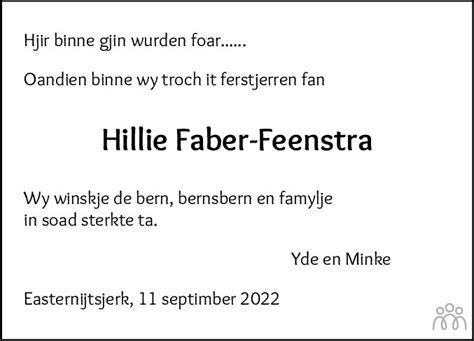 Hillie Faber Feenstra 11 09 2022 Overlijdensbericht En Condoleances