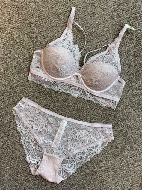Womens Sexy Lingerie Bras White Sheer Nylon Lace Panty Two Piece Set