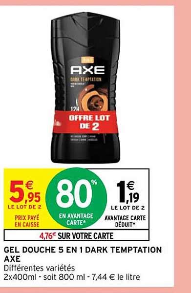 Promo Gel Douche 5 En 1 Dark Temptation Axe chez Intermarché Hyper