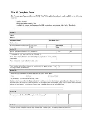 Fillable Online Title VI Complaint Form TAPS Public Transit Fax Email