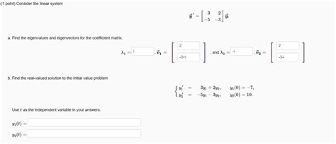 solved 1 point consider the linear system y⃗
